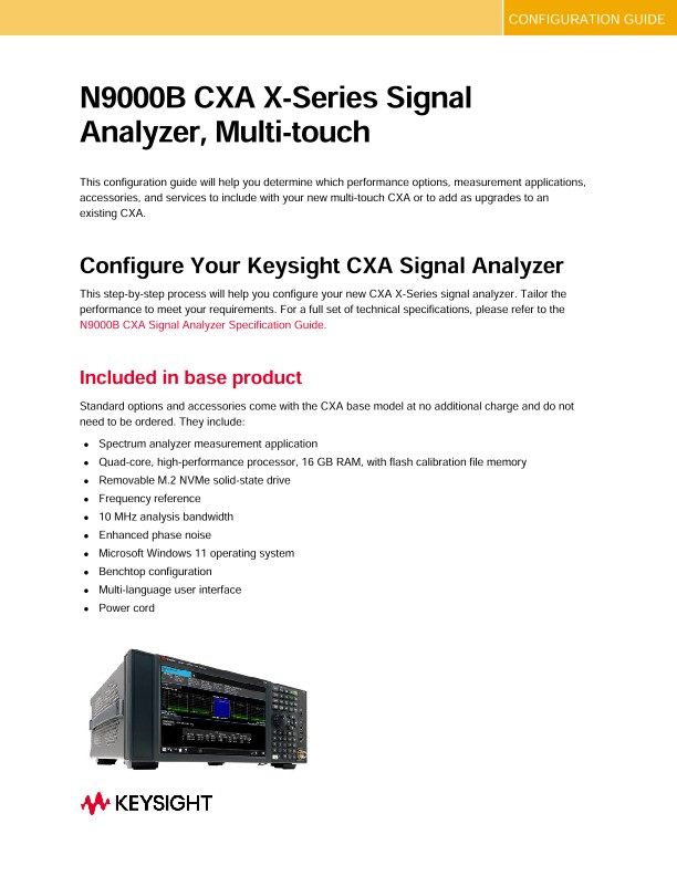 N9000B CXA X-Series Signal Analyzer, Multi-touch PDF Asset Page | Keysight
